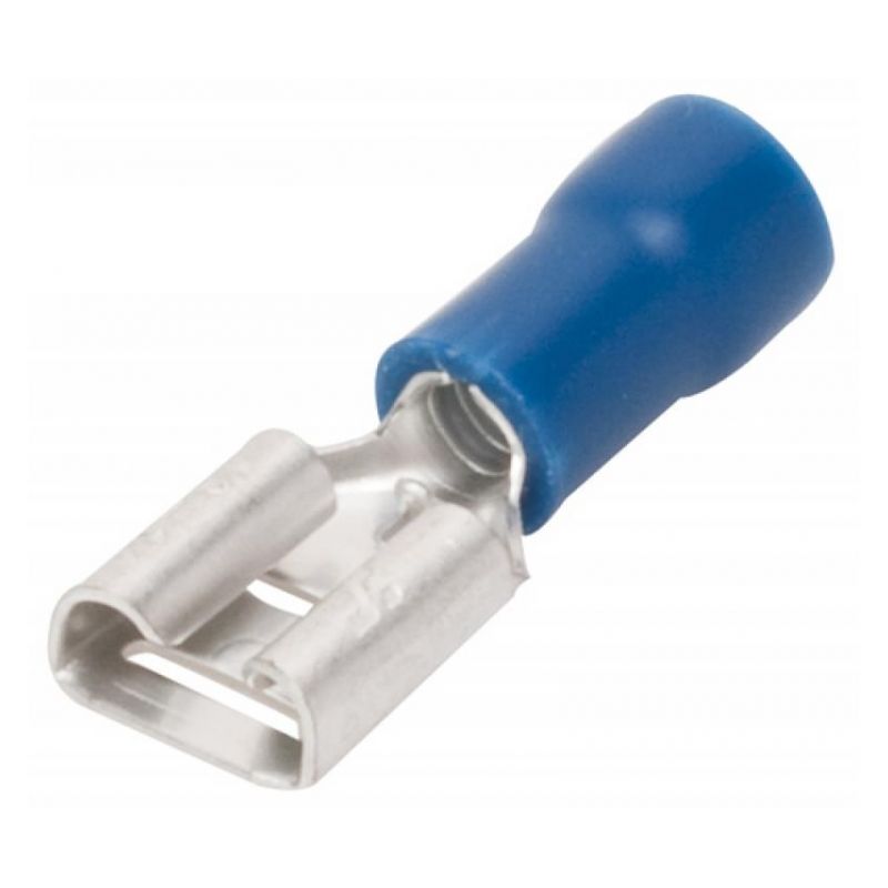 Terminal de latón tipo faston, hembra, con forro azul