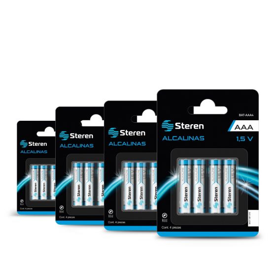 4x3 Paquete de 4 pilas alcalinas AAA Steren Tienda en